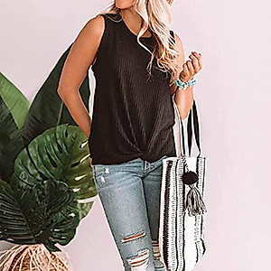 Bravetoshop Women's Tank Tops Summer Sleeveless Casual Crew Neck Solid Color Loose Fit Tee Shirts (Black,XL)