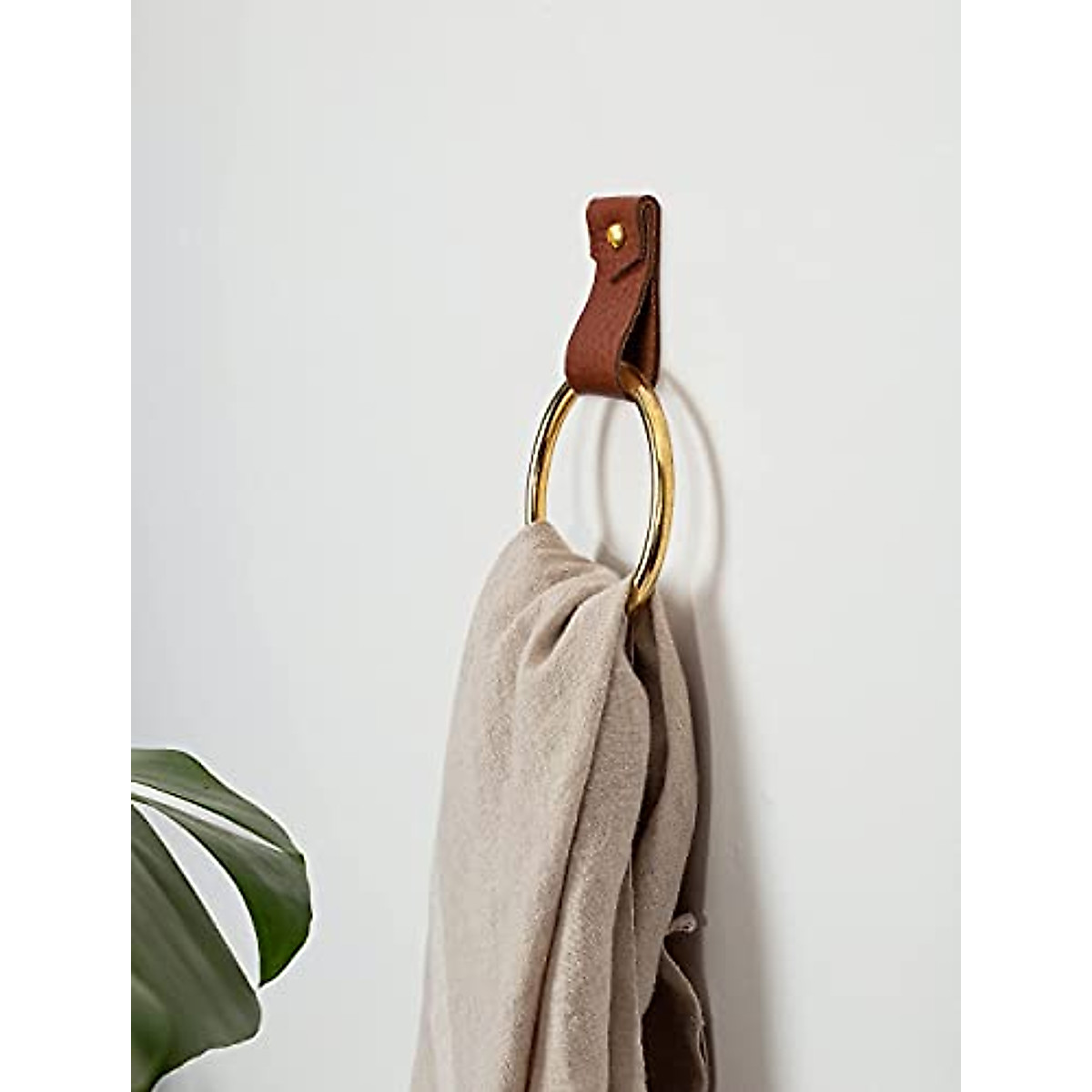 KEYAIIRA - Small Leather Wall Hook, minimalist leather strap hanger for bath towel holder leather wall hook strap towel hook bathroom decor brass towel ring nordic home