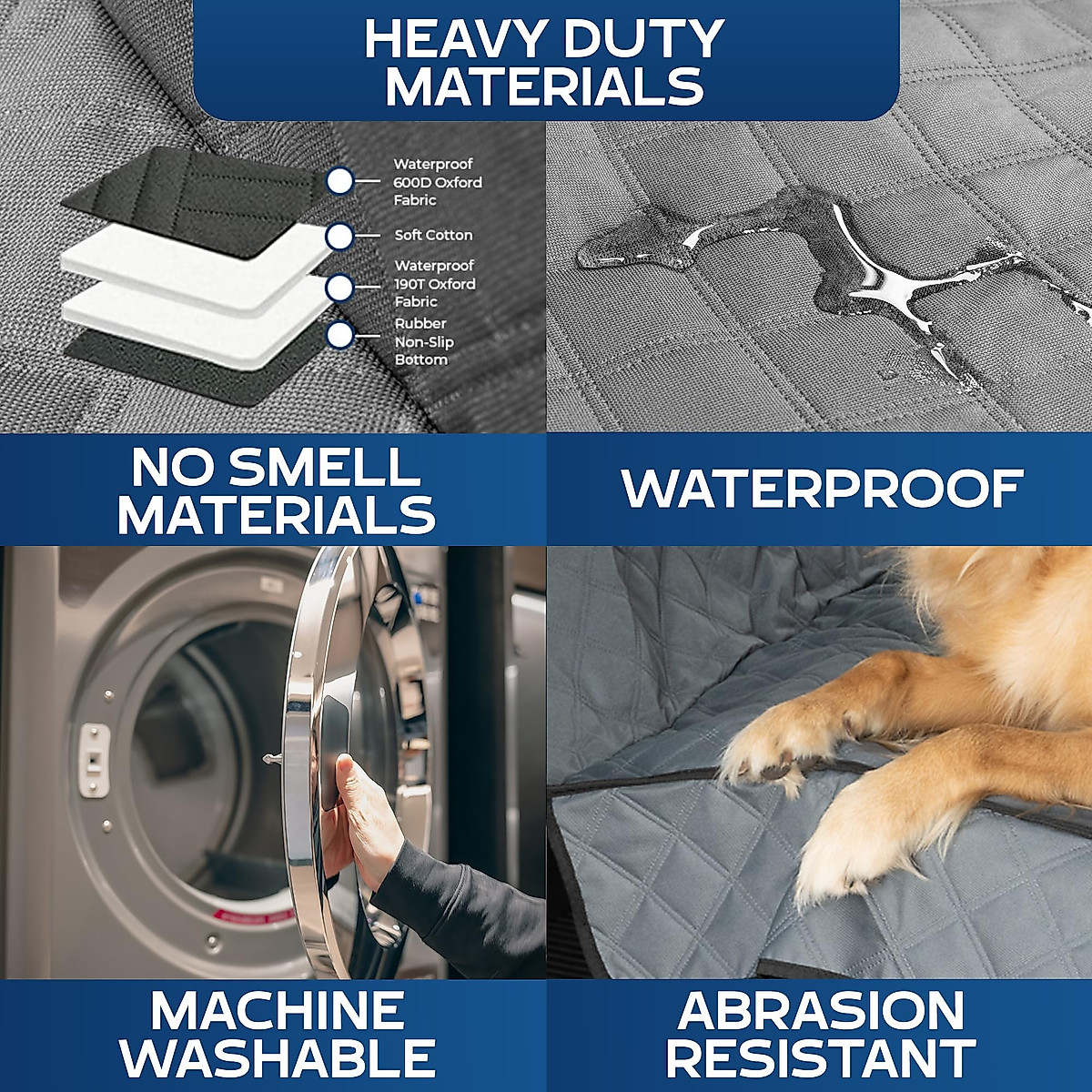 Dog Hammock For Truck with Fold Up Seats - Heavy Duty Crew Cab Size Floor Cover with Door Protection - Waterproof Truck Dog Seat Cover Back Seat with Door Protection - Machine Washable with Travel Bag