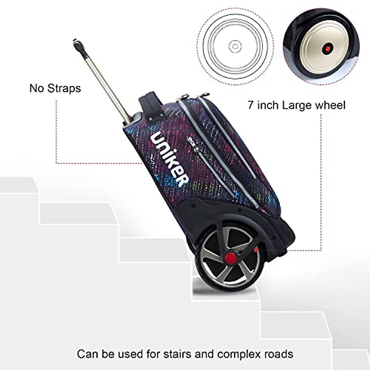 UNIKER Rolling Laptop Bag for 14 Inch,Travel Roller Bag Women,Wheeled Computer Bag,Wheeled Bookbag High School,Trolley School Bag,Cool Schoolbag with Big Wheels