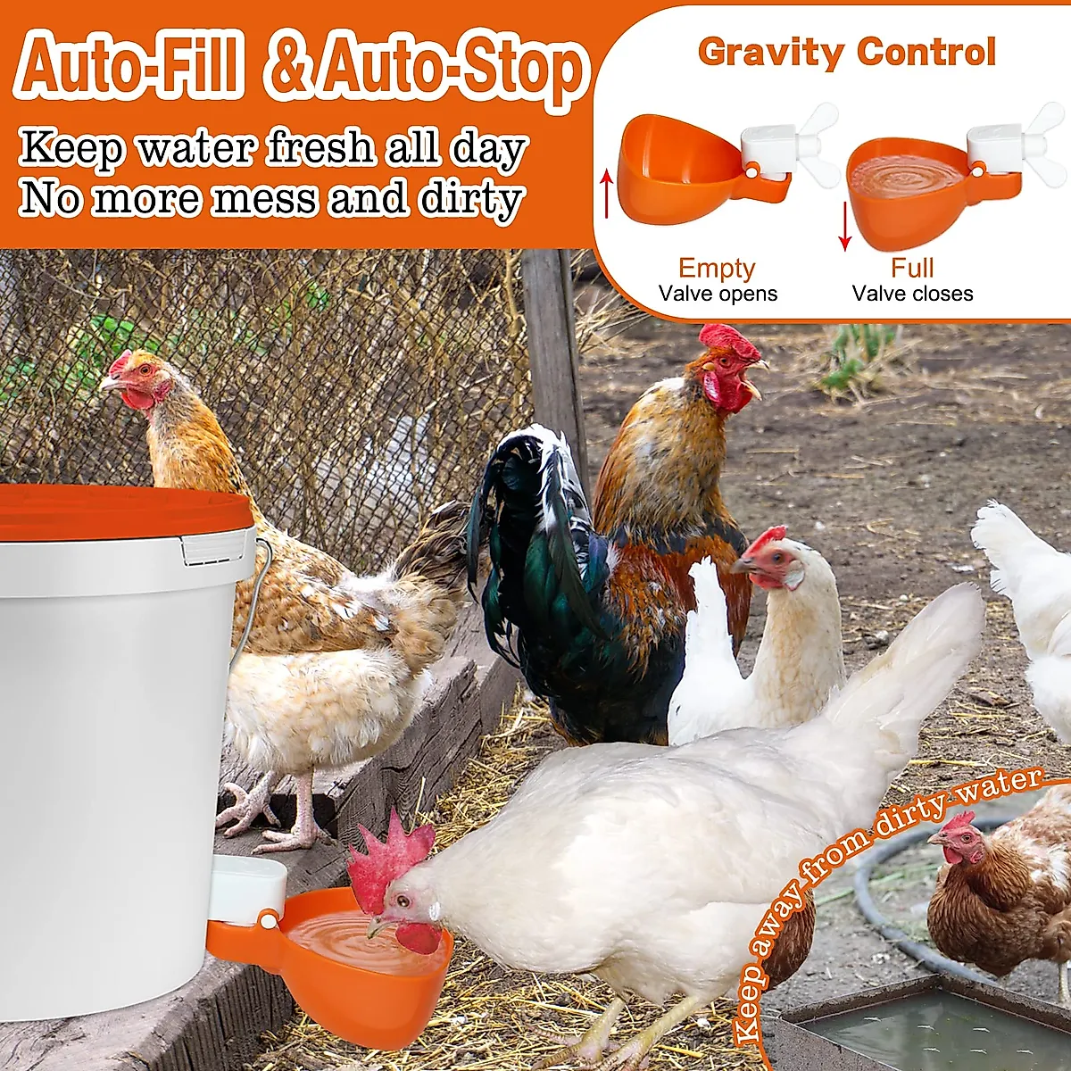8 Pack Chicken Waterer, Large Chicken Water Cups, Automatic Filling Chicken Water Feeder for Duck Quail Turkey Rabbit Bunny Geese Chicks Birds, DIY Poultry Feeder Drinking Bowl Kit for Clean Watering