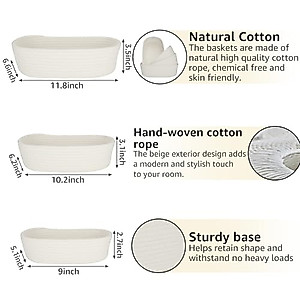 Oungy 3 PCS Rope Baskets Natural Cotton Rope Woven Baskets for Organizing Nursery Storage Basket Natural Woven Gift Basket Empty Soft Storage Baskets Cat Dog Toy Baskets, Off White