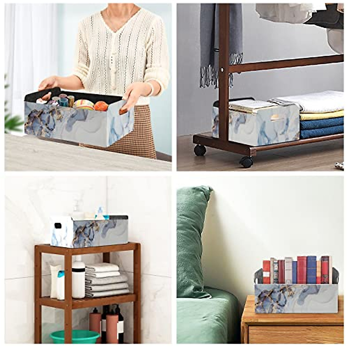 xigua Collapsible Felt Storage Bin, Foldable Storage Box with Handles, Fabric Storage Basket Organizer for Office, Closet, Books, Nursery Toys, Bedroom (Luxury Marble Texture)