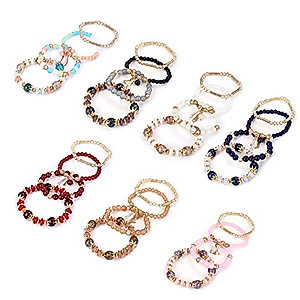 YADOCA 7 Sets Bohemian Stackable Beaded Bracelets for Women Men Boho Stretch Multilayered Bead Bangles Bracelet Set with Charm Multicolor Statement Jewelry