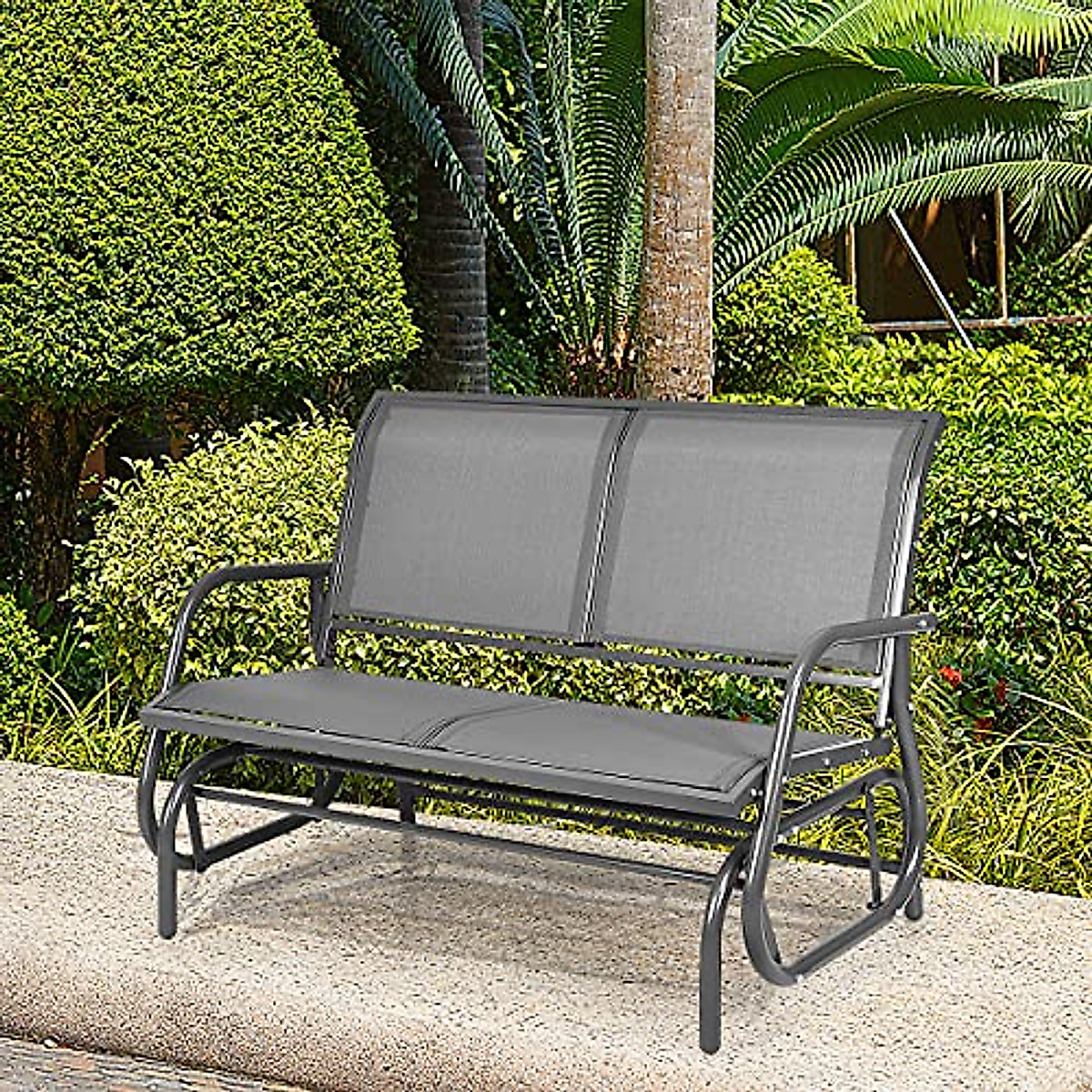 DORTALA 48'' Outdoor Patio Swing Glider Bench Chair, Cozy Patio Bench for 2 People, Steel Rocking Garden Loveseat with Spacious Space, Swing Lounge Glider Chair for Patio Backyard Poolside Lawn, Grey