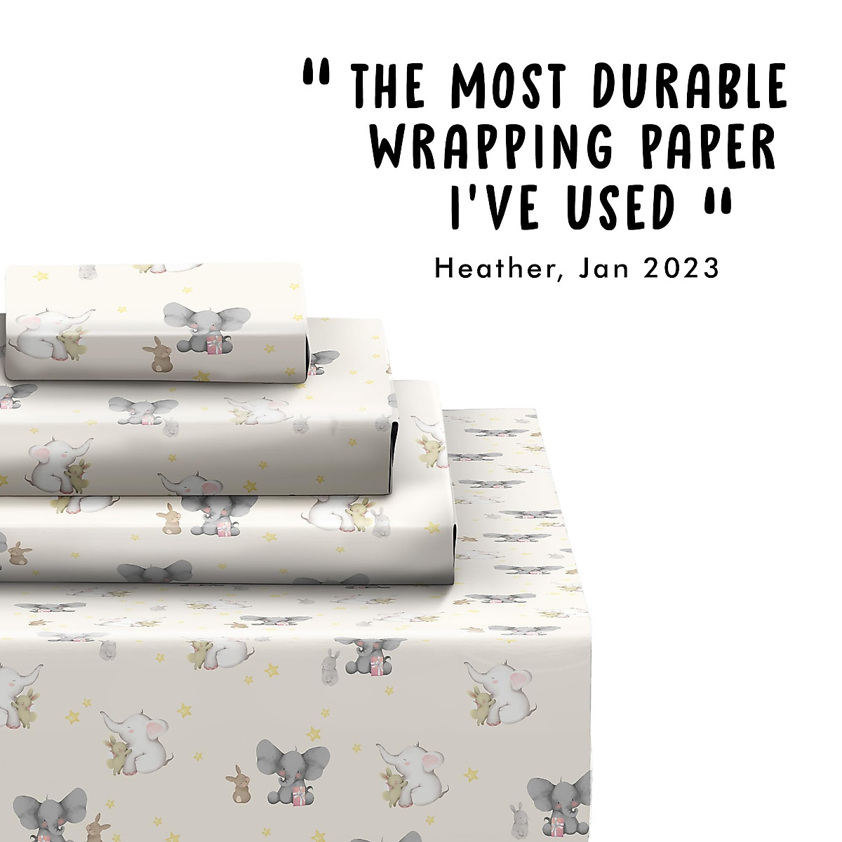 CENTRAL 23 - Elephants and Bunnies Wrapping Paper - 6 Sheet for Gift Wrap for Babies - Baby Shower - Christening - Baptism - Stars - Rabbit - Bunny - Made in the UK