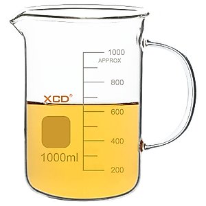 XCD Glass Beaker (1000 ml), Borosilicate Glass Beaker Low Form Griffin Graduated Beaker with Handle and Pouring Spout