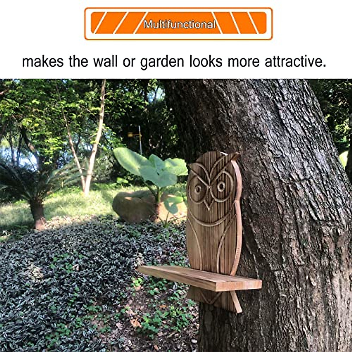 HY&GH Floating Shelves for Wall with Unique Owl Sculpture Statue Wood Hanging Shelves Plant Holder Shelf for Farmhouse Decor Living Room Decorations Wall-Mounted Display Rack