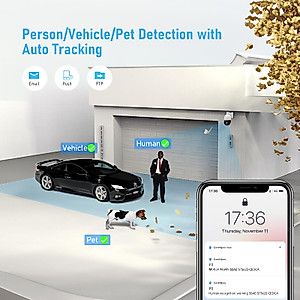 4K 8MP Outdoor POE PTZ Camera, Auto-Tracking Security IP Camera with 20X Optical Zoom, IR Night Vision Person/Vehicle/Pet Detection, Built-in 2-Way Audio Support Up to 128GB SD Card (Not Included)