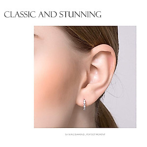 Carleen 14K Solid White Gold 0.2cttw Diamond Hoop Earrings Round Cut Small Tiny Cute Huggie Hinged Cartilage Hoop Earrings Fine Jewelry For Women, Diameter 3/5 inch (Color I-J,Clarity SI)