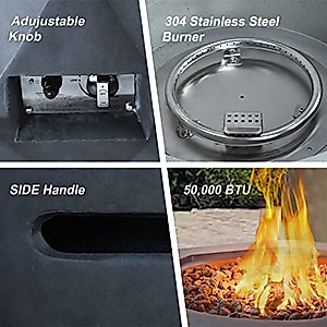 Kante Concrete Propane Fire Pit Table, 50,000 BTU Geometric Table with Tray Style Lid for Outside Patio Garden Decor, 25'' D X 18.5'' H Smokeless Gas Pit, Come Dust Covers, Charcoal (A-GF002-C60121)