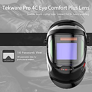 TEKWARE Auto Darkening Welding Helmet Large Viewing True Color Solar Powered Welding Hood with Side View, 4 Arc Sensor Wide Shade Range 4/5-9/9-13 Welder Mask for Mig Tig Arc Grinding Plasma