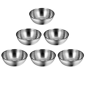 Lomoker 3.15 inches Stainless Steel Mini Serving Bowls Sauce Dishes Round Sushi Dipping Bowl Seasoning Dish Appetizer Plates Metal Ramekins, Oven & Dishwasher Safe, Set of 6, Silver