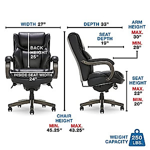 La-Z-Boy Harnett Big & Tall Executive Office Comfort Core Cushions, Ergonomic High-Back Chair with Solid Wood Arms, Bonded Leather, Black