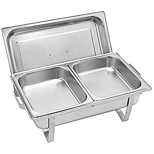ROVSUN 8 Quart Chafing Dish Buffet Set,Stainless Steel Catering Serve Chafer,Restaurant Food Warmer, Rectangular Buffet Stove with 2 Half Size Food Pans and Foldable Frame for Party (1 Pack)