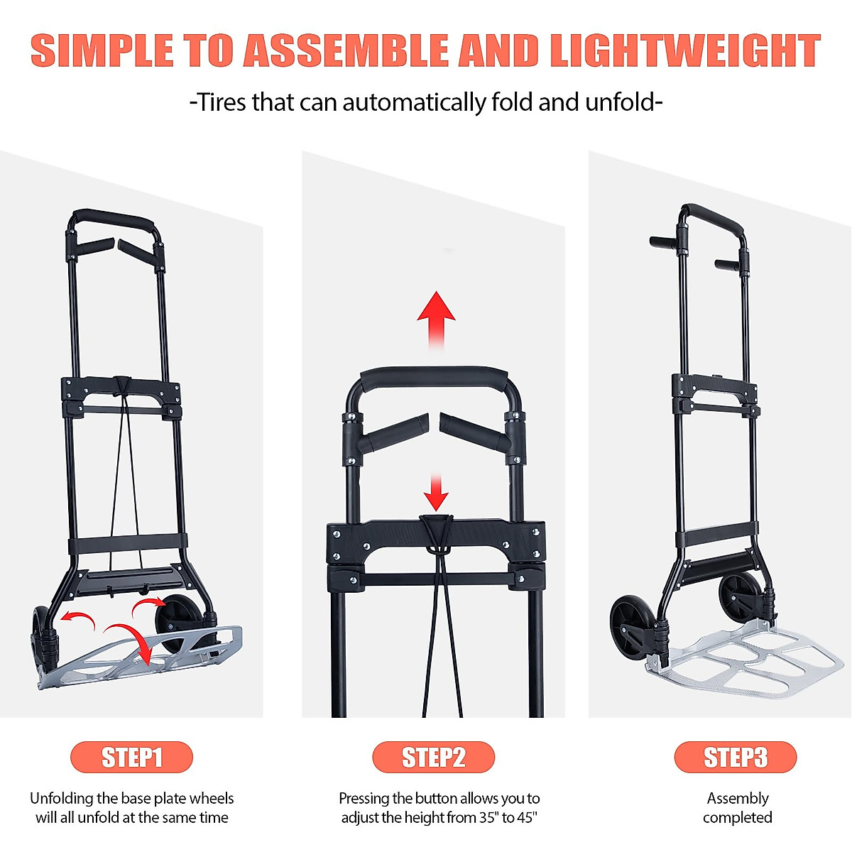 Nellyke Hand Truck Dolly Foldable,330LB Capacity Aluminum Folding Hand Cart,Heavy Duty Hand Truck Foldable Dolly with Swivel Handle,Folding Dolly Trolley with TPR Wheels for Moving