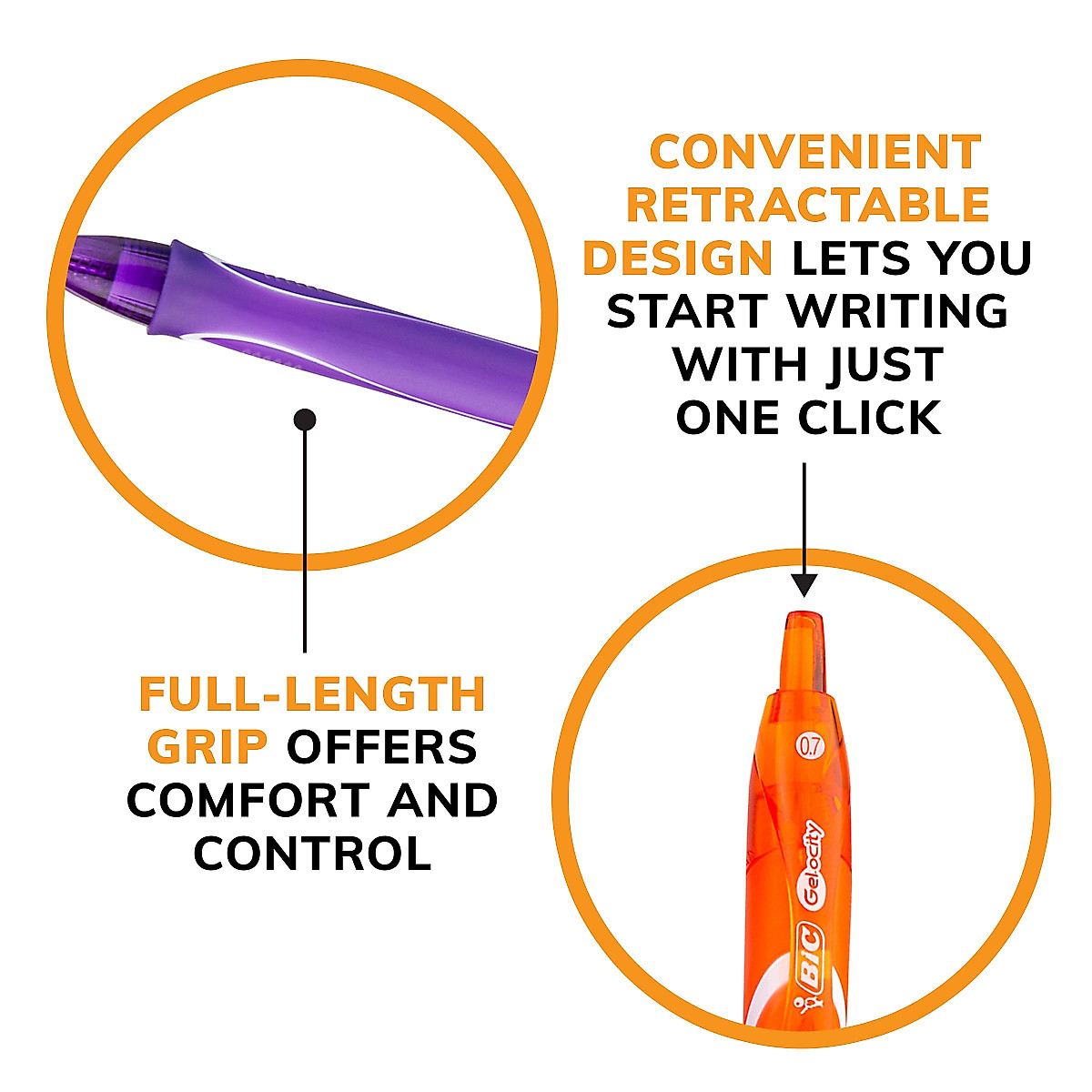 BIC Gel-Ocity Quick Dry Gel Pens, Medium Point Retractable Gel Pen (0.7mm), Assorted Colors, 3-Count