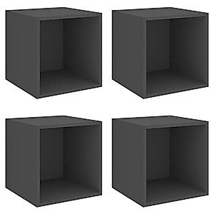 Queen.Y Floating Shelves Set of 4, Wall Mounted Cube Shelves with Cabinet, Wall Hanging Storage Shelves, Home Decor Furniture, Grey