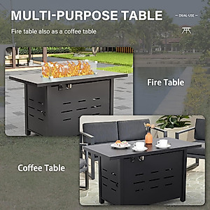 4 Piece Patio Furniture Set 45 Inches Fire Pit Table Outdoor Furniture Sets Patio Couch Outdoor Chairs 50000 BTU Propane Fire Pit with Non-Slip Cushions and Waterproof Covers, Navy Blue