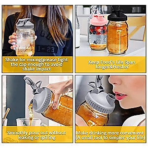 TRUSBER 4 Pack Reusable Lid Fits Mason Jar Regular Mouth (70mm), Plastic Drinking Lids with Pour Spout Compatible with Mason Jars, Dishwasher Safe (JAR NOT INCLUDED)