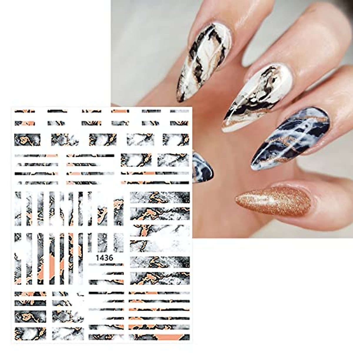 JMEOWIO 12 Sheets Marble Nail Art Stickers Decals Self-Adhesive Pegatinas Uñas French Tip Wave Line Nail Supplies Nail Art Design Decoration Accessories