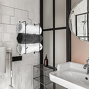 2 Set Towel Rack Holder, Wall Mounted Metal Towel Shelf with Hooks, Minimalist Design Storage Organizer for Towels, Wall Towel Rack for Rolled Bath Towels, Hand Towels, Washcloths in Small Bathroom