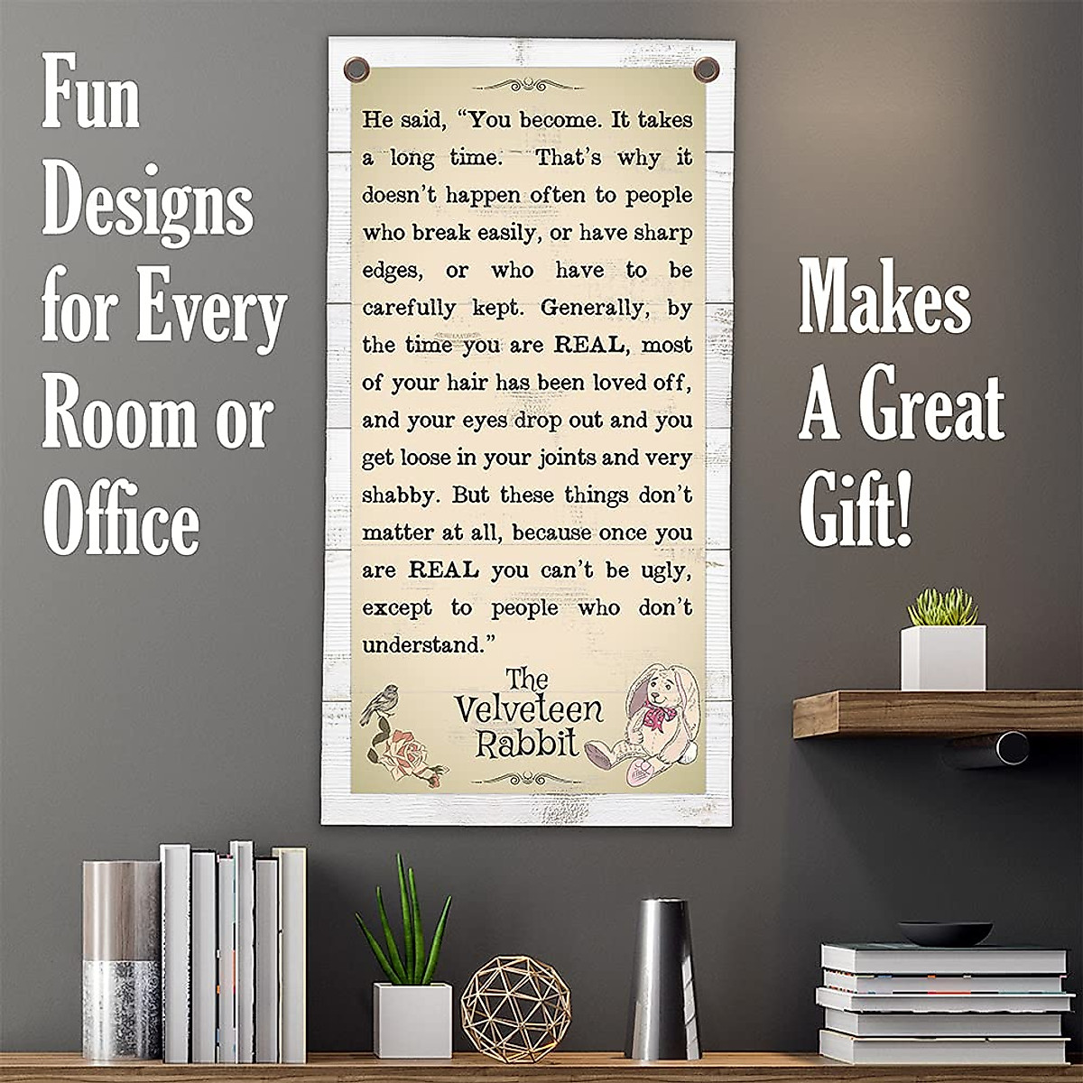 The Velveteen Rabbit Quote Wall Art - Literary and Book Page Wall Art, Inspirational Poster for Book Lovers, Great Nursery and Kids Room Decor and Gift, 16x32 Canvas Wall Scroll Art Print Poster