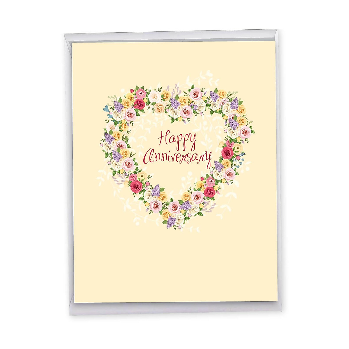 The Best Card Company - Jumbo Floral Heart Anniversary Greeting Card (8.5 x 11 Inch) - Love, Romantic Card for Wife, Husband - Heartfelt J6578AANG