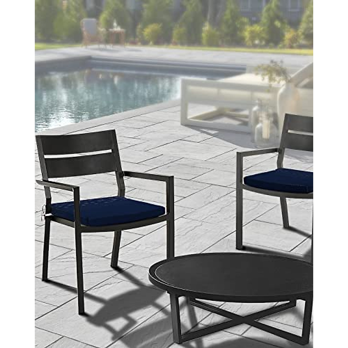 Navy Blue Outdoor Waterproof Cushion Chair Cover Set of 2 Abstract Minimalistic Geometric Stripes Patio Furniture Sofa Couch Seat Cushions Protector Slipcover with Ties, 20''x18''x4''