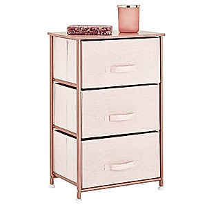 mDesign Steel Top and Frame Storage Dresser Tower Unit with 3 Removable Fabric Drawers for Bedroom, Living Room, or Bathroom - Holds Clothes, Accessories, Lido Collection - Light Pink/Rose Gold