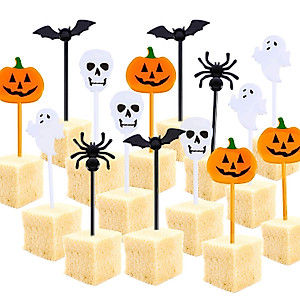Tatuo 100 Pieces Plastic Halloween Picks Halloween Cupcake Topper Picks Ghost Pumpkin Bat Picks for Kids Birthday Party Themed Party Favors Supplies