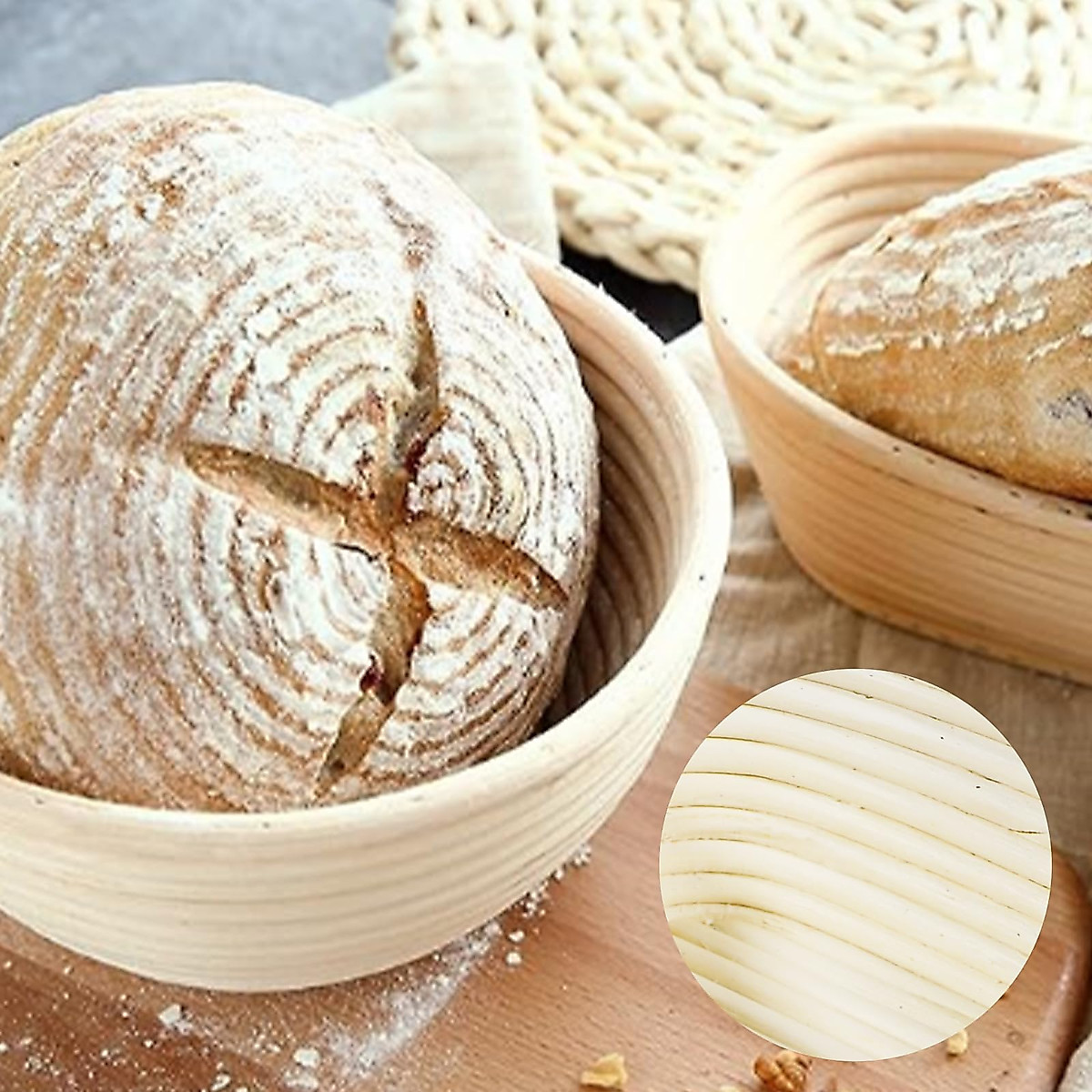 Bread Proofing Basket, Sourdough Bread Baking Supplies and Tools Sourdough Proofing Basket Set of 5.1 Inch Round and 9.8 Inch Oval Bread Making Kit of Bread