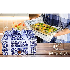 Whites Grove Casserole Carrier, Large Insulated Casserole carrier for hot or cold food, Insulated casserole carrier 9''x13''Lasagna Lugger Tote for Potluck, blue casserole carrier