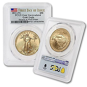 2022 W (W) 1 oz Gold American Eagle Coin Gem Uncirculated (First Day of Issue - Struck at West Point - Flag Label) 22K $50 PCGS GEMUNC