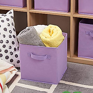 EZOWare Bundle Kit 6 Pcs Purple Collapsible Fabric Cube Storage Bin Baskets + 4 Closet Wardrobe Dresser Drawer Organizer Divider For Organizing Nursery Baby Clothes