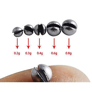 ZRUOYI Split Shot Fishing Weights Sinkers 205Pcs 5 Sizes Weights 0.2/0.3/0.4/0.6/0.8g Round Fishing Line Sinker Removable Egg Lead Assortment