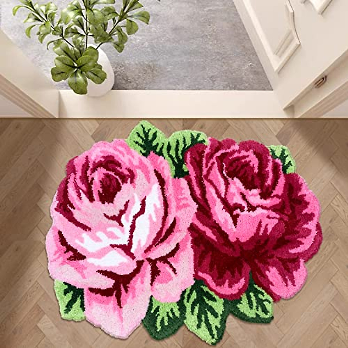 ABREEZE Rose Rug Rose Carpet Pink Plush Bath Mat Door Mat Nonslip Bathroom Rug Flower Rug Kitchen Area Rugs Modern Living Room Rug, Pink
