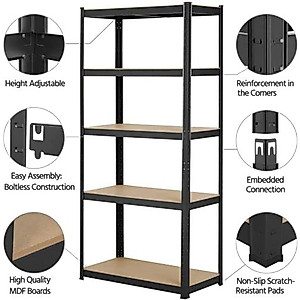 Heavy Duty 5 Tier Garage Shelving Units, Boltless Metal Storage Shelves Shed Utility Rack,175KG Per Shelf,Adjustable Shelving Unit Shed Warehouse Workshop Office Storage Shelves,Multipurpose Shelf