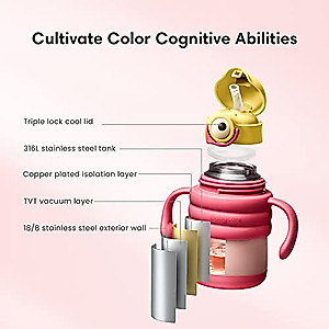 bc babycare Stainless Steel Sippy Cup, Toddler Cups with Straw and Handle, Leak Proof Toddler Straw Cups, Baby Sippy Cup, Insulated Cup, Insulated Cup, 6+ mths, 9.8oz Pink