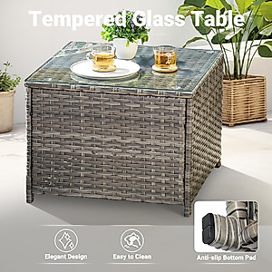 ovios Patio Furniture Set 7-Pieces Outdoor Wicker Sofa with Rocking Swivel Chairs and Coffee Table, High Back Conversation Set for Yard Deck Porch, Beige