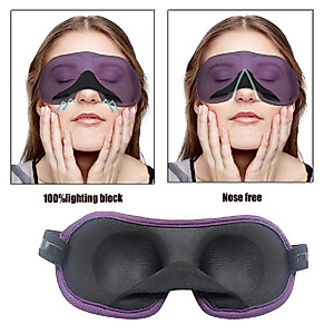 REEBENT 3D Eye mask for Sleeping,Machine Washable, Sleep Mask for Women, Blinder Blindfold Airplane (Black+Purple)