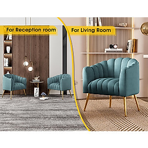 Dewhut Oversized Pumpkin Couch Accent Chair, Modern Comfy Velvet Upholstered Barrel Chairs, Luxury Single Sofa Armchair for Living Room, Waiting Room, Office and Vanity, (Blue)