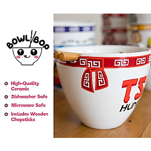 Toynk Bowl Bop Tso Hungry Japanese Ceramic Dinnerware Set | Includes 16-Ounce Ramen Noodle Bowl and Wooden Chopsticks | Asian Food Dish Set For Home & Kitchen | Kawaii Anime Gifts, Snack Collectible