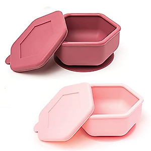Tiny Twinkle Silicone Suction Bowls Set with lids for Baby and Toddler - 100% Silicone - BPA Free - Microwave Safe - Suction Bowls For Baby, Snack Containers For Toddlers (Rose, Burgundy, 2 Pack)