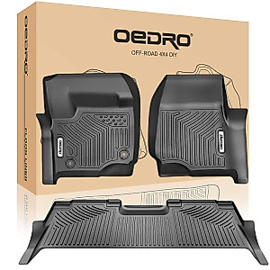 OEDRO Floor Mats Fit for Ford F-250 / F-350 Super Duty Crew Cab 2024-2017, TPE All Weather Custom Fit F250/F350 Front Row Bucket Seats, Black