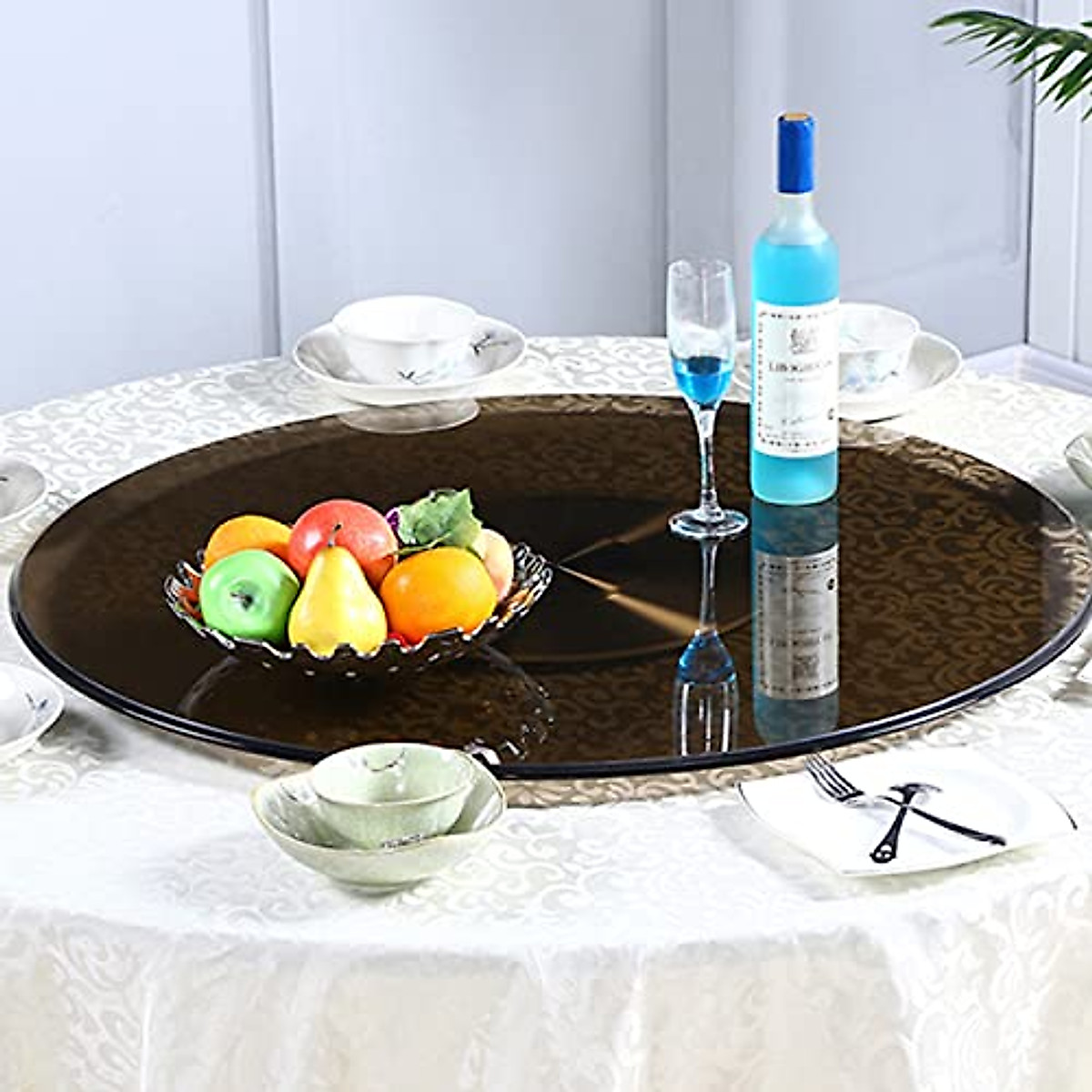 WYFFF 30 Inch Glass Lazy Susan Turntable for Dining Table, Round Tabletop Rotating Serving Tray, for Birthday Parties Family Dinners and Banquets