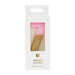 Talking Tables Pink Number 7 Candle with Gold Glitter Premium Quality Cake Topper Decoration For Kids, Adults, 7th, 70th Birthday Party, Anniversary, Milestone Age, Height 8cm, 3"