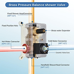 Shower Faucet Set Matte Balck Rain Shower System with High Pressure 8 Inches Rain Shower Head and Handheld Spray Bathroom Luxury Rain Mixer Shower Faucet Set Complete Combo Set Ceiling Mounted