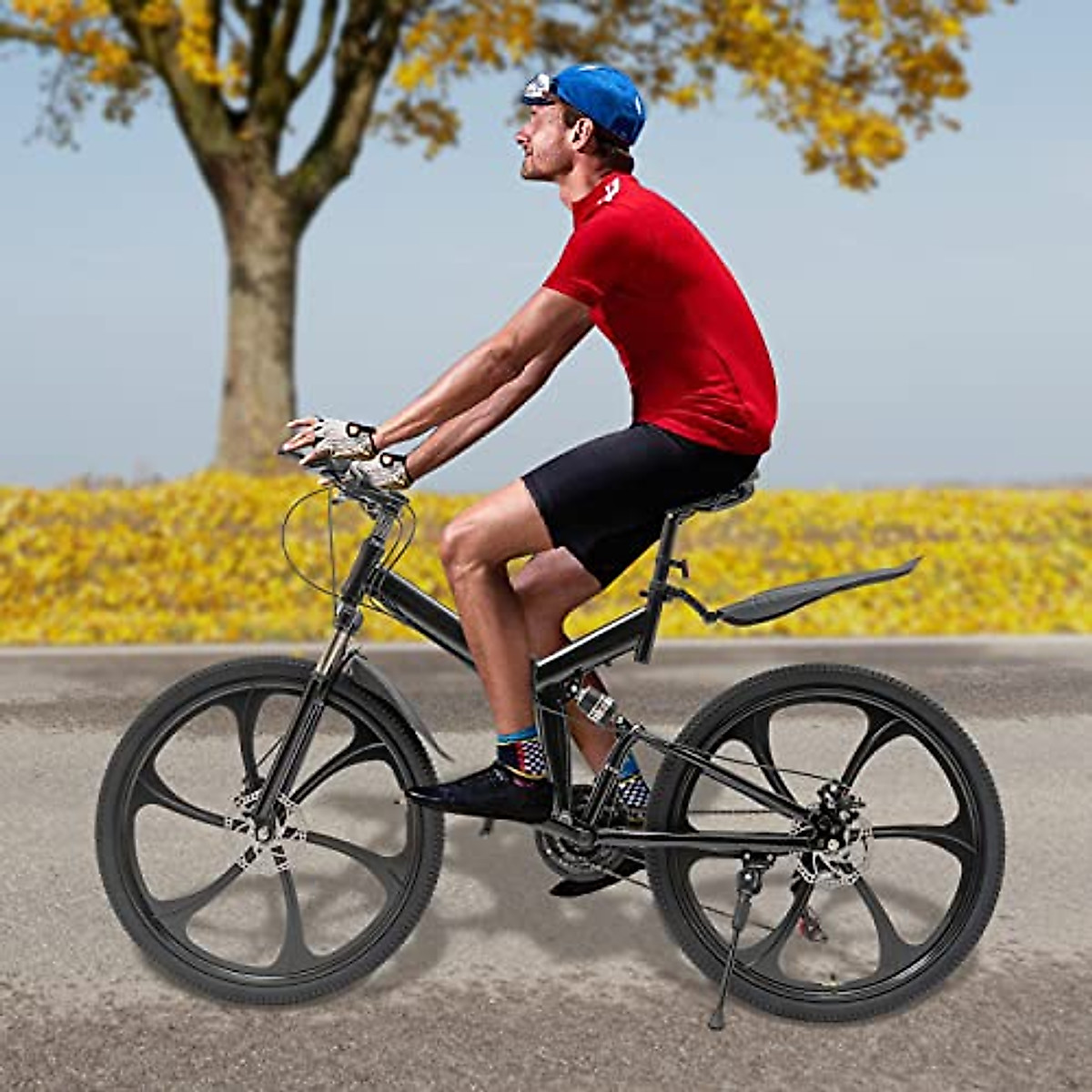 MANULOOT 26" Mountain Bike 21 Speed Folding Bikes for Adults, MTB Disc Brake Carbon Steel Mountain Bike, Height Adjustable Folding City Bicycle, Mountain Bike for Men & Women | US Stock