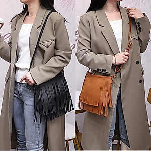 Jiaruo Fashion Retro Fringe Design Small Women PU Leather Crossbody Bag Handbag And Purses (Black)